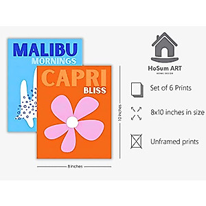 HOSUM ART Preppy Room Decor Aesthetic Hot Travel Canvas Wall Art for Teen Girls Bedroom Pink College Dorm Room Posters Trendy Wall Decor - Set of 6 8x10in (UNFRAMED)