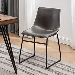 Roundhill Furniture Lotusville Vintage PU Leather Dining Chairs, Antique Gray, Set of 2