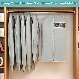 Perber Dress Bags for Gowns Long, 65'' Garment Bags for Hanging Clothes, Dress Garment Bag, Clear Foldable Long Dress Bag for Closet Storage and Travel - Gray/ 5 Pack