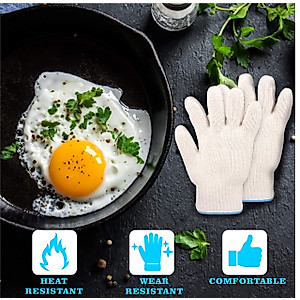 Heat Resistant Gloves - EN407 Certified 932°F Oven Gloves, Cut-Resistant Grill Gloves, Cooking Gloves for BBQ, Grilling, Baking, Cutting, Welding, Smoker Fireplace, 1 Pair (2 Pieces Set), White