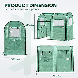 KING BIRD Upgraded 73" x 37" x 59" Mini Greenhouse, Heavy Duty Powder-Coated Steel Frame, 2 Zippered Screen Doors 4 Screen Windows, Tall Garden Plant Hot Green House, 8 Stakes 4 Ropes, Green