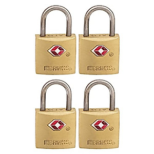 BRINKS - 22mm TSA Approved Solid Brass Keyed Travel Padlock, 4-Pack - Chrome Plated With Hardened Steel Shackle, TSA Approved Lock For Travel And Inspection