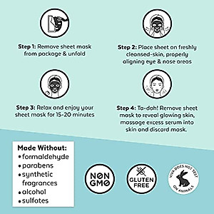 Viva Naturals Charcoal Face Mask Set (8 Pack) - Collagen & Hyaluronic Acid Face Mask for Skin Care - Moisturize and Brighten with 4 Varieties of Facial Sheet Mask