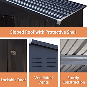VEIKOU 8 x 10FT Storage Shed with Thickened Galvanized Steel, Outdoor Storage Shed with Lockable Door & Air Vents, Garden Tool Metal Shed for Patio Garage Yard, Grey