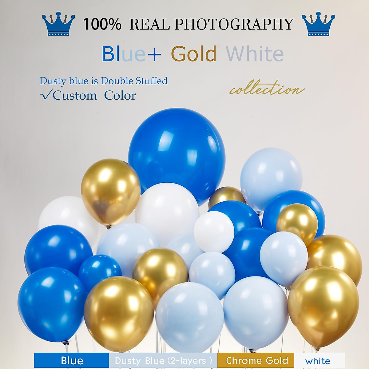 Kozee Winter Blue white balloon Garland Arch Kit 138PCS with Double stuffed Dusty Blue royal blue Balloons for baby shower boy 1st birthday party anniversary graduation decorations