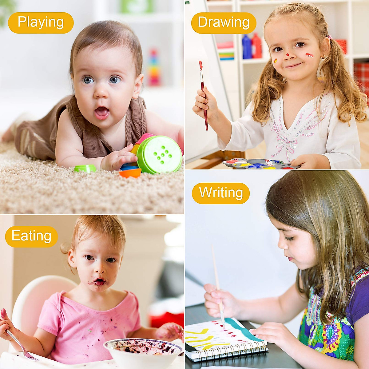 Bassion 2 Pack Kids Art Smocks Toddler Smock Waterproof Artist Painting Aprons Long Sleeve with 3 Pockets for Age 2-6 Years Gifts(pink blue)