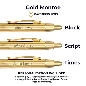 Dayspring Pens - Personalized Monroe 18 Karat Gold Plated Gift Click Pen and Case - Custom Engraved Fast with Your Name and Shipped in One Business Day.