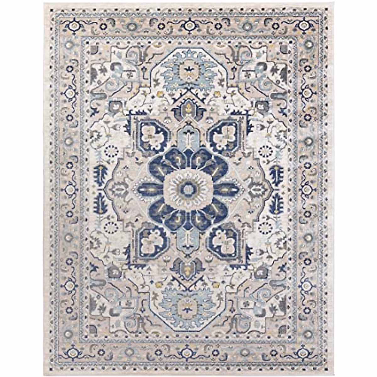 Canonsburg Traditional Persian Living Room Bedroom Area Rug - Bohemian Oriental Medallion Carpet - Blue, Grey, Beige, Brown - 7'10" x 10'2"