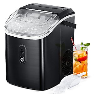 ZAFRO Nugget Ice Maker Countertop with Handle, Stainless Steel ice Machine with Self-Cleaning, 35.5Lbs/24Hrs, Chewable Ice Cubes, with Ice Basket/Ice Scoop for Home/Office/Bar/Party, Black