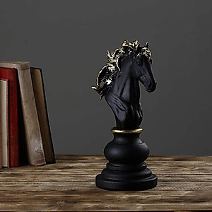Chess King Queen Knight Statue Chess Pieces Chess Game Knight Sculpture Collectible Figurine for Home House Office Table Decor - Black, Horse
