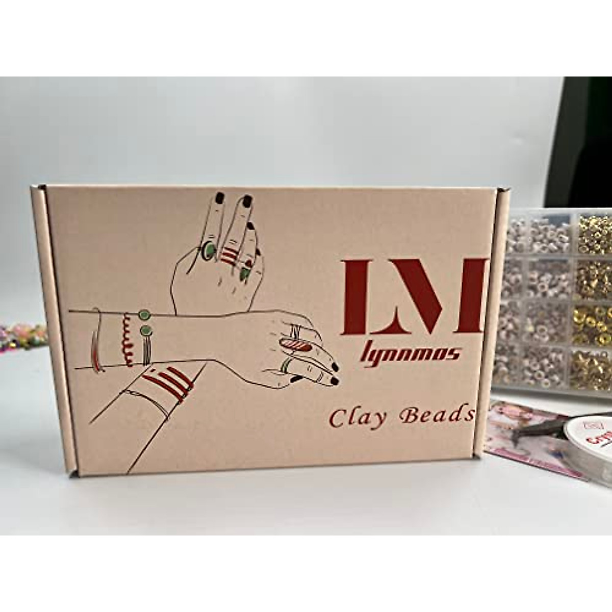 Lynnmos Clay Beads 8000 Pcs 2 Boxes Bracelet Making Kit - 24 Colors Polymer Clay Beads for Bracelet Making Set - Heishi Disc Beads for Jewelry Making kit with Charms and Gift Pack for Girls