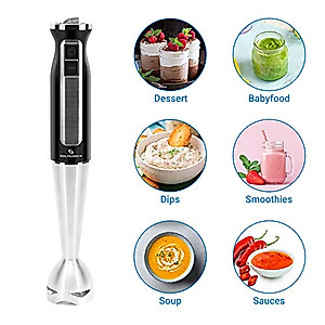 SOLTRONICS Multi Purpose Immersion Hand Blender Stick, Mixer, Chopper, 500W Turbo 8-Speed, Shake with Easy Grip Handle, Stainless Steel Blades for Smoothies, Puree Baby Food, Sauce and Soup, Black