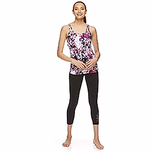 Gaiam Women's Strappy Racerback Yoga Tank Top w/ Built-in Medium Impact Wireless Sports Bra - Fuchsia Shock Shine Gianna, X-Small