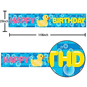 Cute Cartoon Little Yellow Duck Happy Birthday Banner Backdrop Animal Theme Decor Decorations for Yard Sign Gender Reveal Ducky Duck Bday 1st Birthday Party Supplies Background Photo Booth Props Gift