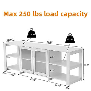 Panana 2Doors TV Stand Television Stands Cabinet with 8 Cubby Storage Cabinets for Living Room Bedroom for TVs up to 70 Inches (White)