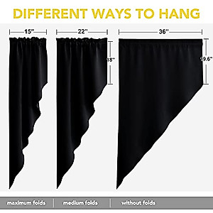 NICETOWN Blackout Window Treatment Pole Pocket Kitchen Tier Curtains- Tailored Scalloped Valance/Swags for Living Room (2 Panels, 36" W X 63" L Each Panel, Black)