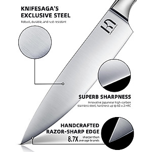 KnifeSaga Kitchen Knife Block Set, Enduring Sharpness Premium Knife Set with Block, 14 Pcs Japanese High Carbon Stainless Steel Knives Set for Kitchen, Chef Knife Set with Block and Built in Sharpener