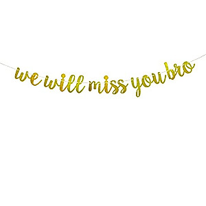 We Will Miss You Bro Banner for Retirement Farewell Leaving Party Decorations Pre-Strung Gold Glitter Paper Banner We Will Miss You Bro yujiaonly