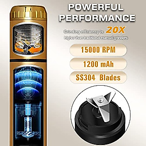 ZHENGHAI P1 Electric Herb and Spice Grinder, USB Rechargeable Fast Grinding With Portable Storage Bag, Cleaning Brush (Gold)