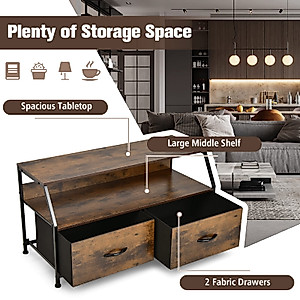 SILKYDRY Dresser TV Stand, Entertainment Center Media Console Table with 2 Folding Fabric Drawers & 2 Open Shelves for TV up to 43’’, Storage Drawer TV Unit for Bedroom, Living Room (Rustic Brown)