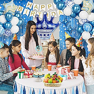 Bule Birthday Party Decorations Set with Birthday Banner, Bule Confetti Balloons, Bule Foil Birthday Background, Tassel Garland, Cake Toppers for Girls Men Kids Baby Birthday Party Supplies Decor