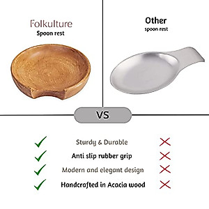 Folkulture Acacia Wood Spoon Rest for Stove Top, Coffee Spoon Rest for Kitchen Counter, Round Kitchen Spatula Holder for Countertop, Spoon Holder Boho, Farmhouse Spoon Rest (4.7 Inches - Natural)