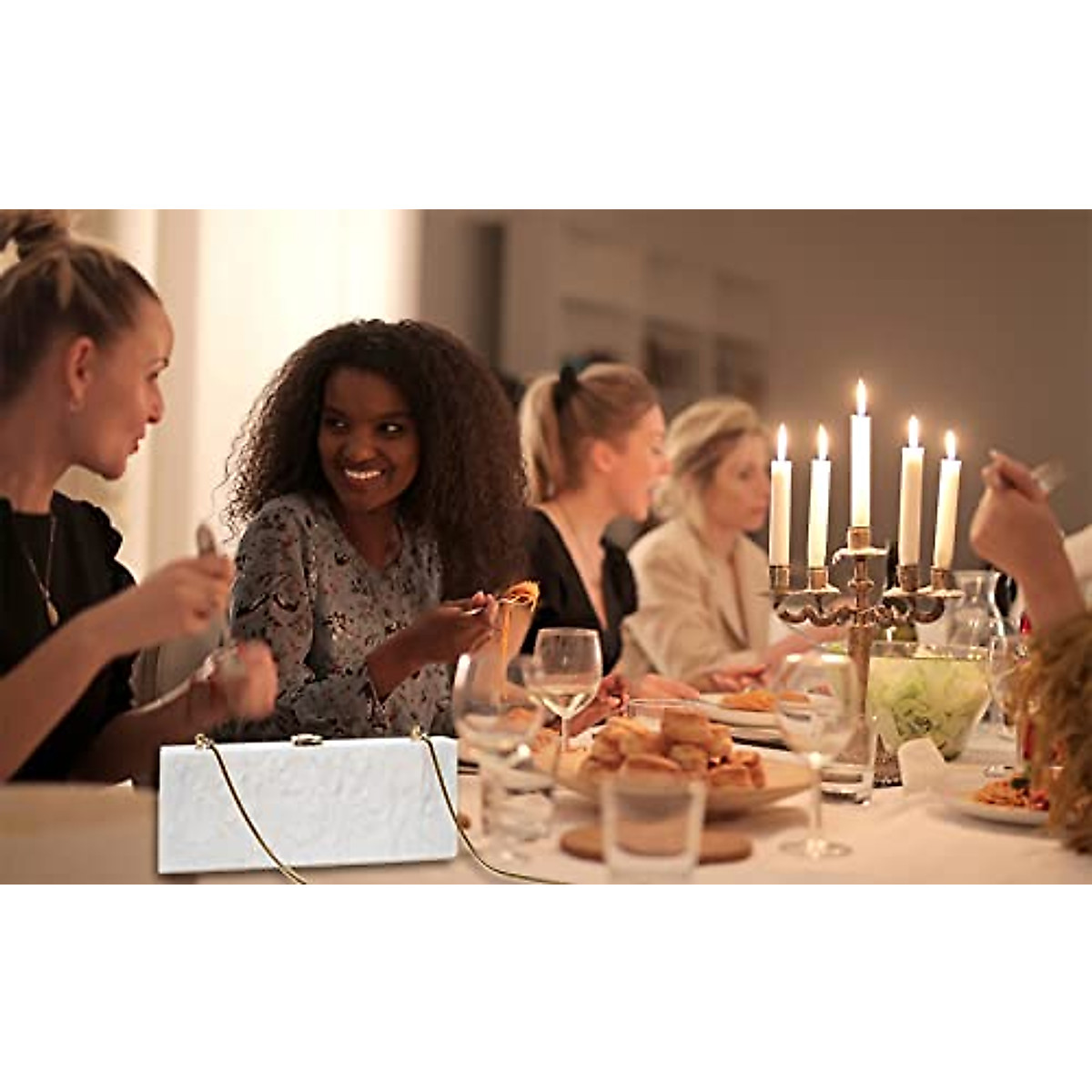 Acrylic Clutch Evening Bag Long Pearl Acrylic Clutch Purse Handbag for Dinner Party Wedding iPhone White