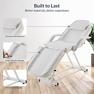 BELLAVIE Adjustable Table Chair Salon Bed for Professional Massage Facial Lash Beauty Treatment Spa Tattoo Eyelash Microblading Esthetician Equipment - White