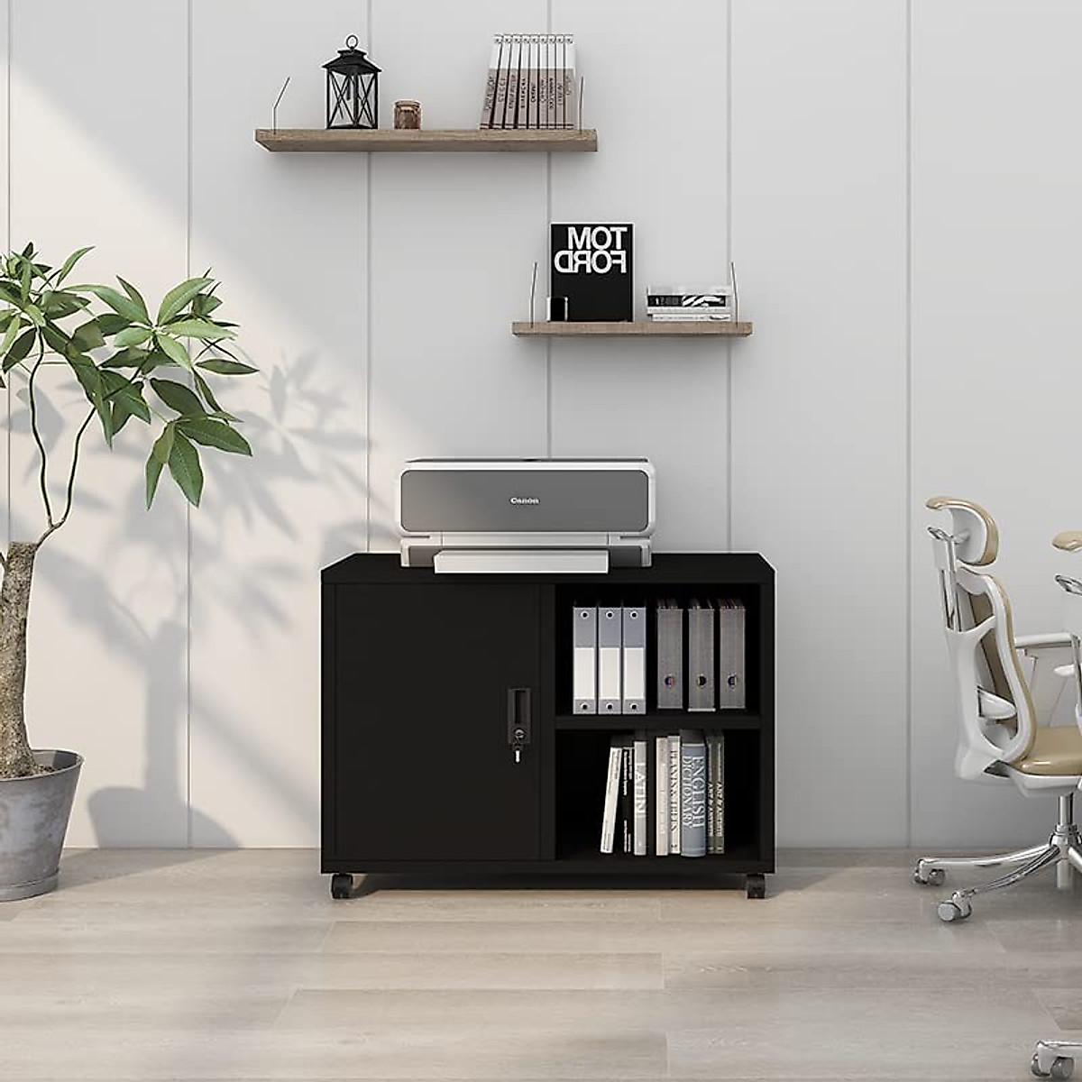 Fumedo Metal Mobile Lateral File Cabinet, Storage Locker,Printer Stand with Open Storage Shelves for Office,School,Home,Living Room. (Black)