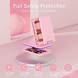 Pink Wireless Charger, Charging Station for iPhone 14 13 12 11 Pro/Pro Max/XR/XS/X, AirPods Pro 2/3/Pro/ 2, iWatch 8~2 SE with QC3.0 Adapter