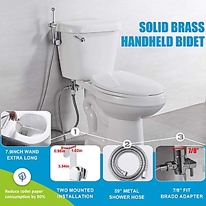 SonTiy Handheld Bidet Sprayer for Toilet, Brass Hand Held Bidet Attachment Jet Spray for Toilet with Backflow Preventer, Adjustable Water Pressure Control Cloth Diaper Sprayer, All Metal Bidet Shower