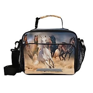 Horse Lunch Box Insulated Lunch Bags Horses for Girls Boys Kids Animal Print Cooler Bag Reusable Lunch Tote Bag Shoulder Bag for Work Picnic