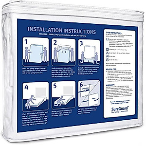 Queen Size SureGuard Box Spring Encasement - 100% Waterproof, Bed Bug Proof, Hypoallergenic - Premium Zippered Six-Sided Cover