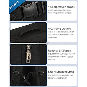 Hynes Eagle Carry on Backpack 38L Large Travel Backpack for Women Flight Approved Weekender Bag Laptop Backpack Men 15 inches Black 2023