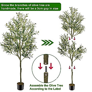 Olive Tree Artificial Indoor 6FT (72''), GTIDEA Artificial Tree Fake Tree Indoor Large Faux Olive Tree and Fruits Artificial Plants Silk Trees for Home Office Living Room Spring Decor