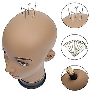 BHD BEAUTY Bald Mannequin Head Brown Female Professional Cosmetology for Wig Making, Display wigs, eyeglasses, hairs with T pins 22''