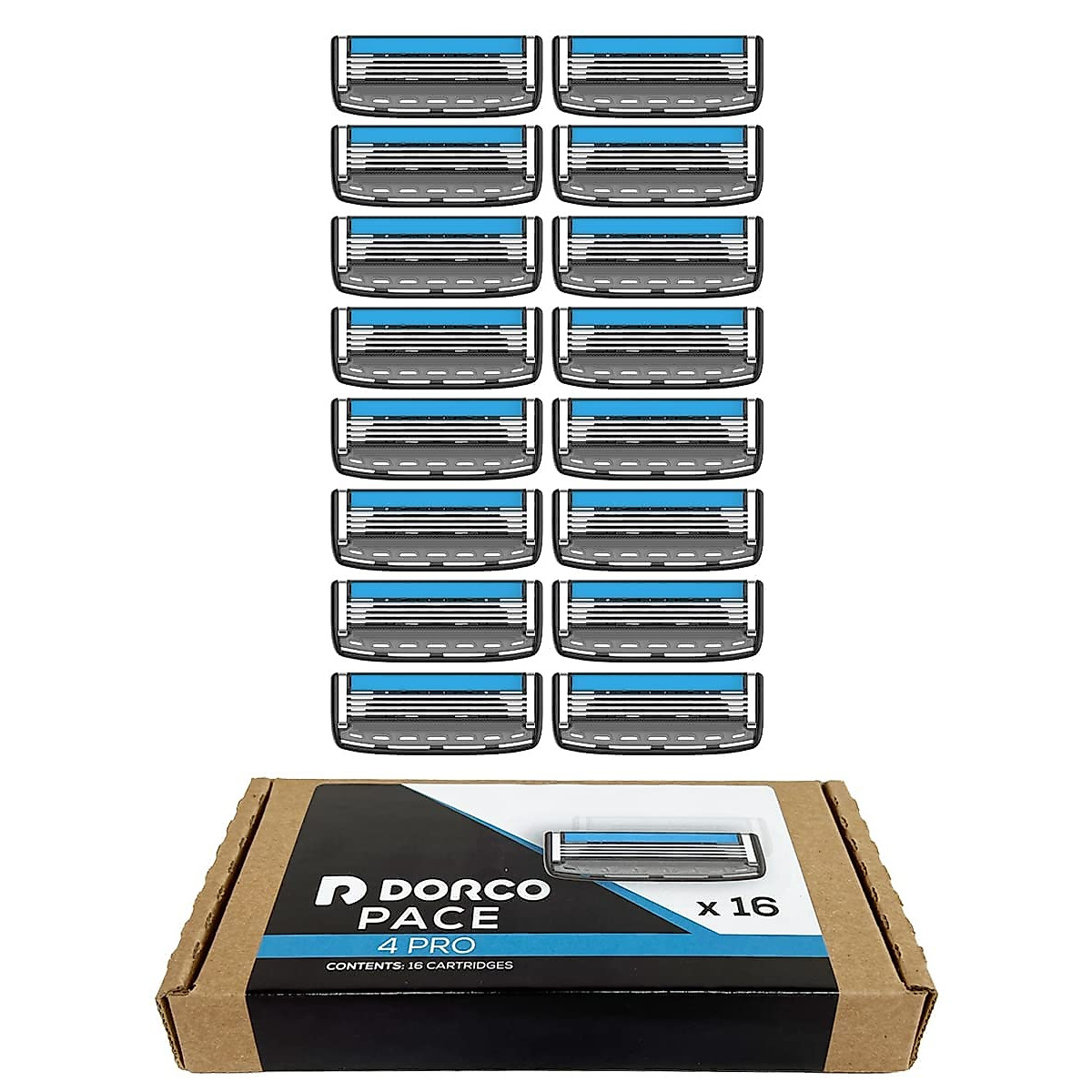 Dorco Pace 4 Pro - Four Blade Razor Shaving System - 16 Cartridges (No Handle)