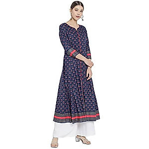 Yash Gallery Women's Plus Size Floral Printed Anarkali kurta (Blue)
