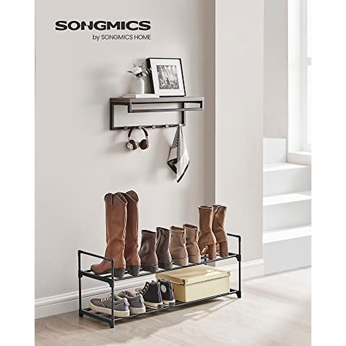 SONGMICS Shoe Rack, 2 Tier Shoe Organizer, Metal Shoe Storage Shelf for 10 Pairs of Shoes, Easy to Assemble, Entryway, Black ULSA12BK