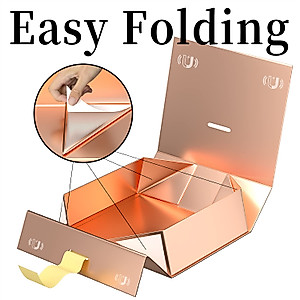 RYDDOY Gift Box, 9x7x4 inch Rose Gold Gift Box with Magnetic Lid for Presents Contains Card, Ribbon, Collapsible Small Gift Box for Bridesmaid Proposal, Wedding, Birthdays, Valentine Day, Christmas