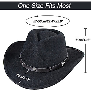 Western Cowboy Hat for Men Women Classic Fedora Hat with Buckle Belt Size:M-L (US, Alpha, Medium, Black)