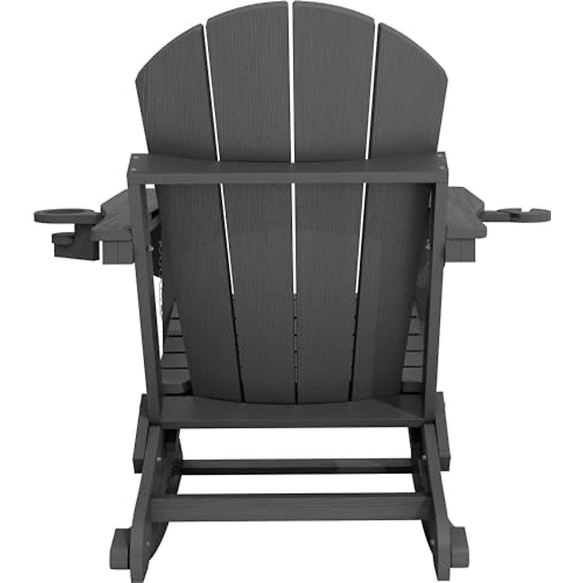 KINGYES Folding Adirondack Rocking Chair with Retractable Ottoman and Cup Holders, 4-in-1 Multifunctional HDPE Adirondack Chair for Porch, Patio, Balcony, Leaden Grey