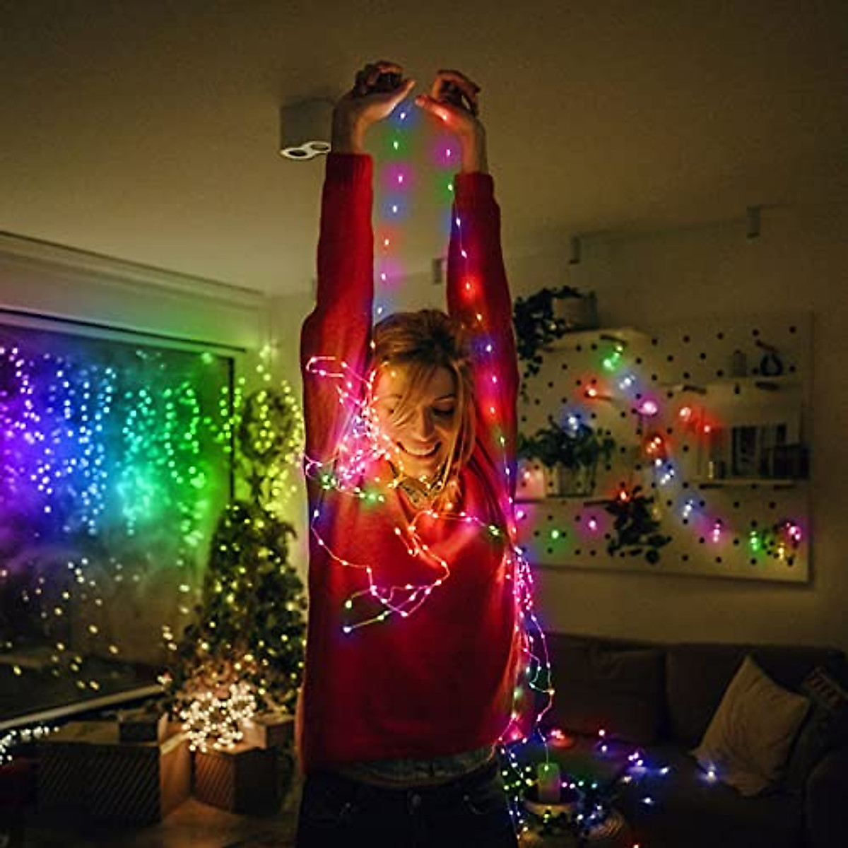 VOLIVO Led Curtain Lights for Bedroom Backdrop Window RGB Fairy Curtain String Lights USB Powered 8 Modes 20ft 9.8ft x 2 pcs Wedding Party Home Garden Outdoor Wall Decorations