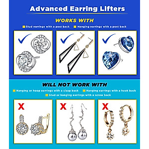 Earring Backs for Droopy Ears 3 Pairs Earring Lifters Backs Earrings Backings 18k Gold Plated Rose Gold Plated Earring Backs for Droopy Ears Ear Lifting Earing Backs Earring Backs for Heavy Earring