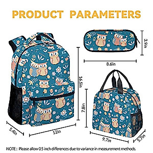 COOPASIA Owl Backpack with Lunch Box And Pencil Case, 16 Inch Owl Theme Bookbag with Adjustable Straps, Durable, Lightweight, Large Capacity, School Backpack for Girls Women