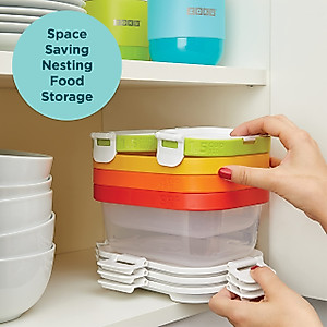ZOKU - Nested Food Storage Container with Freezer Pack, Leak Proof with Airtight Lids, for Sandwiches, Lunches, Leftovers and more, Easy to Clean, Reusable, BPA Free (Neat Stack) (3 Piece)