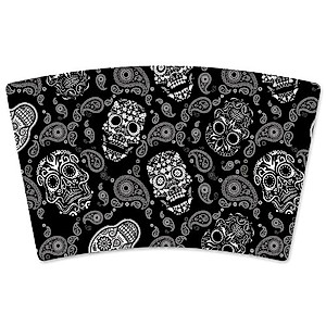 Mugzie White Sugar Skulls"Mini" Travel Mug with Insulated Wetsuit Cover, 12 oz, Black