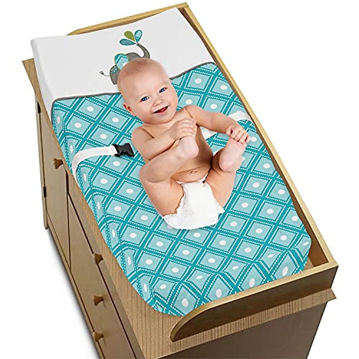 Sweet Jojo Designs Turquoise Blue Gray and White Mod Elephant Baby Girl or Boy Changing Pad Cover