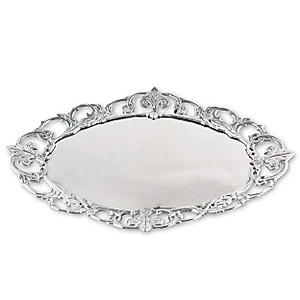Arthur Court Designs Aluminum Fleur-De-Lis Oval Serving Tray 20 inch x 13.5 inch