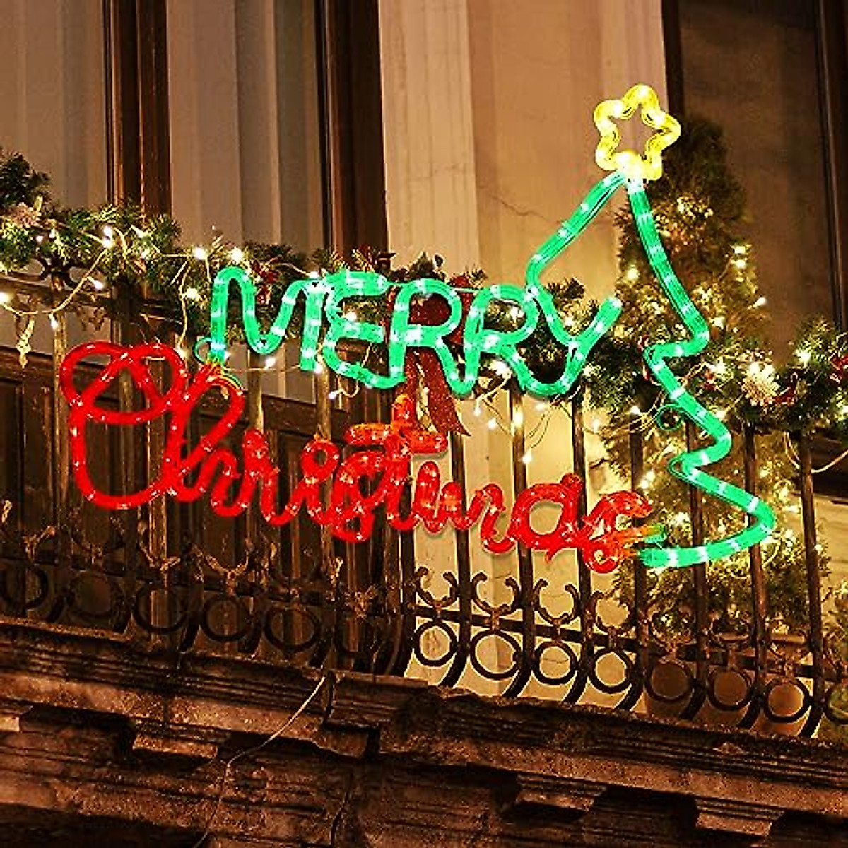 Retisee 24 Inch Jumbo Merry Christmas Neon Light Outdoor Large Merry Christmas Neon Signs Waterproof LED Christmas Sign for Indoor Home Window Party Garage Walls (Xmas Tree)